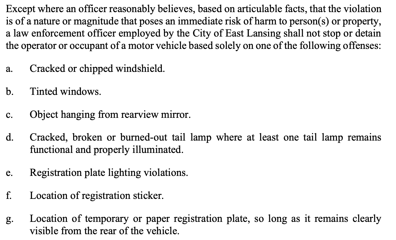 East Lansing Repeals Loud Exhaust Portion of Pretextual Stops Ordinance, to Consider Rolling ...